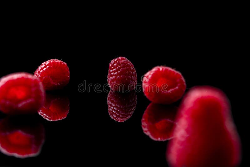 Red Raspberry on Black Background Stock Photo - Image of ripe, organic ...