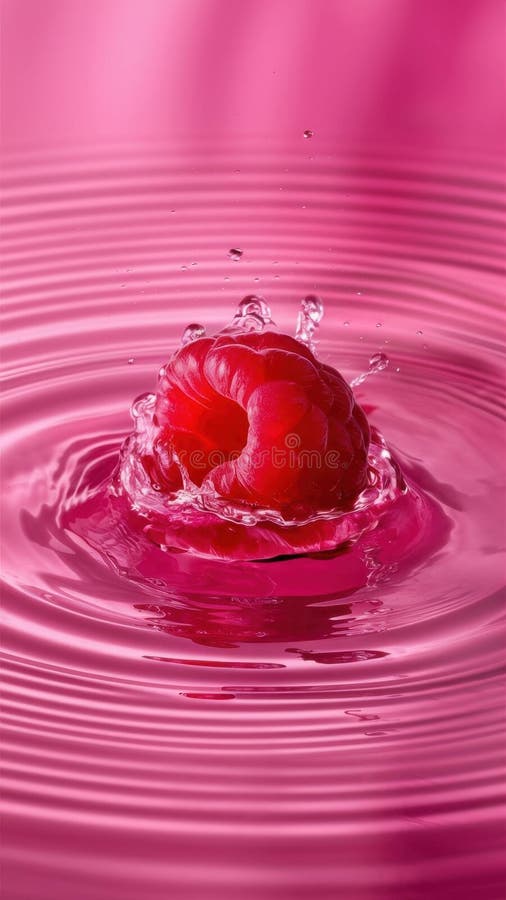 A Red Raspberry is Floating in a Pink Wave of Water Stock Illustration ...