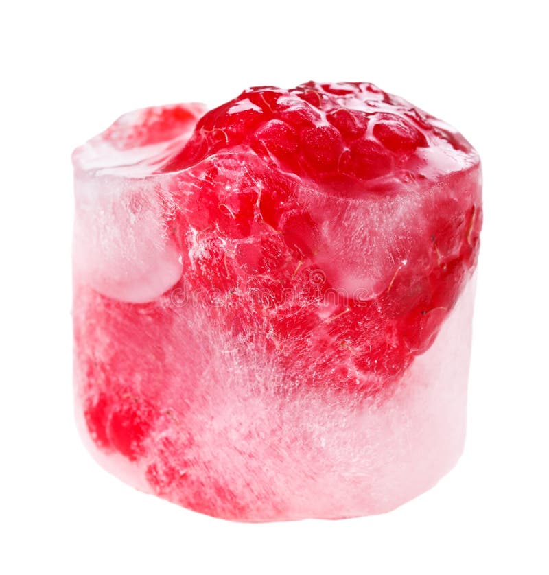 Red Raspberry Inside of Melting Ice Cube Stock Image - Image of dessert ...