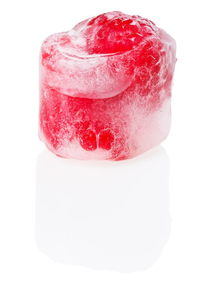 Red Raspberry Inside of Melting Ice Cube Stock Image - Image of cool ...