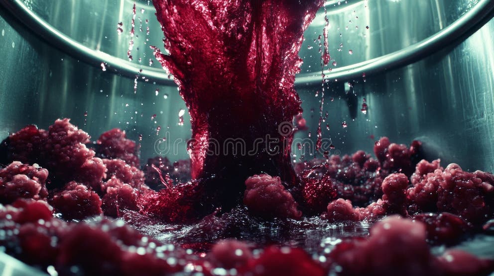 Red Raspberry Juice Pouring into Steel Container Stock Illustration ...