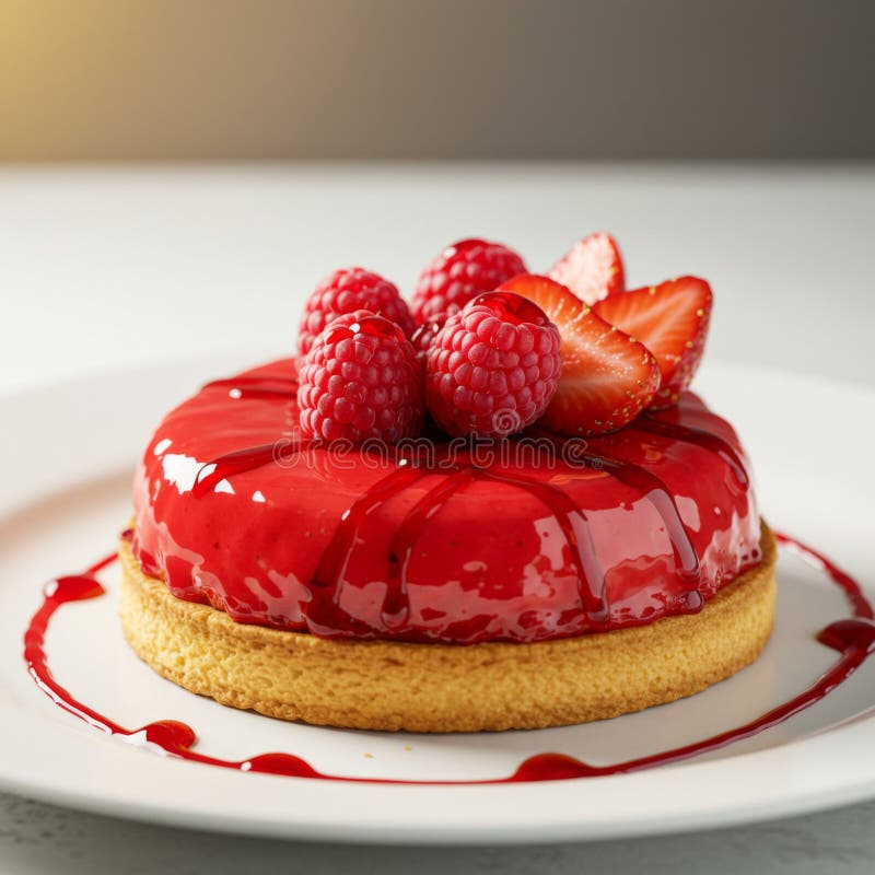 Red Raspberry and Strawberry Cake on White Plate Stock Illustration ...