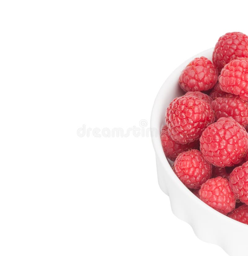 Red Raspberry in a White Bowl Isolation Stock Image - Image of ...