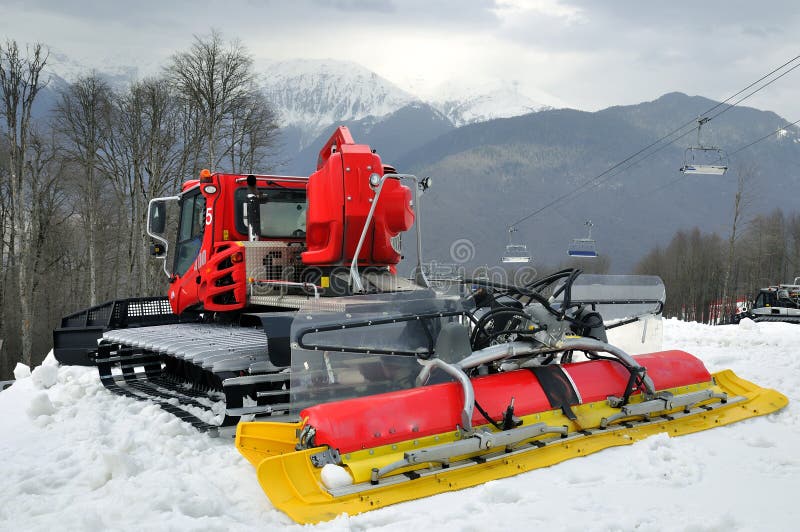 Red Ratrak in Winter Scenery Stock Photo - Image of industry, season ...