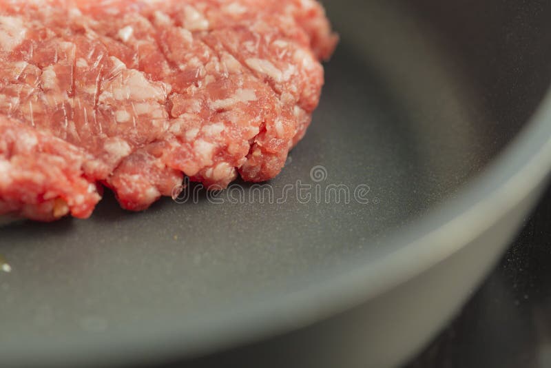 Beef Burger Texture Being Cooked on a Black Pan Close Up Stock Photo ...