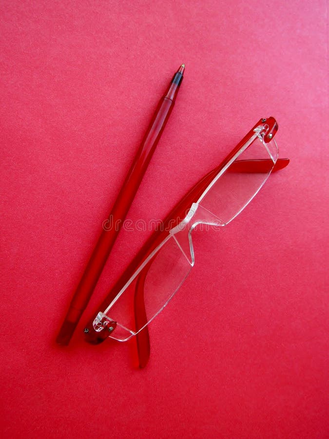 Reading Eyeglasses on Table with View of Ruler through Glasses Stock ...