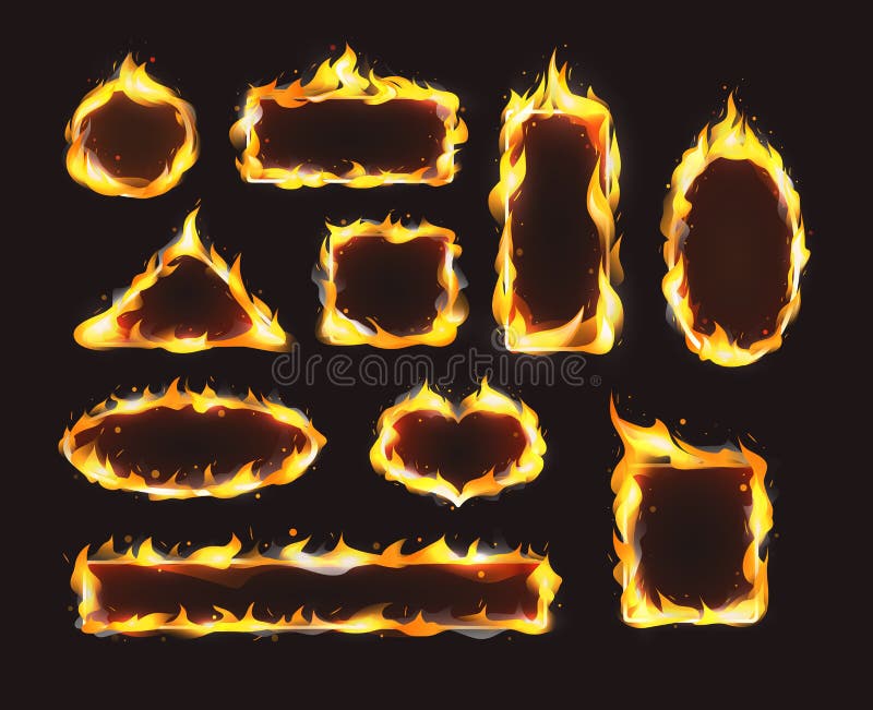 Red Realistic Flame Frame Set. Flames of Various Shapes with Special ...