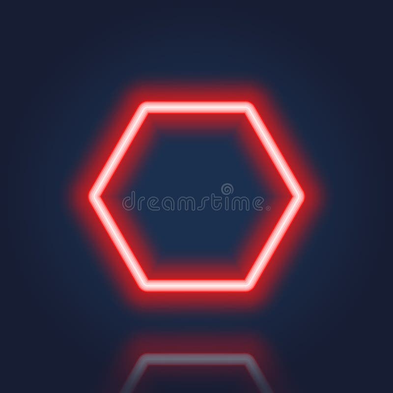 Red Realistic Hexagon Neon Banner with Reflection Effect. Neon Frame ...