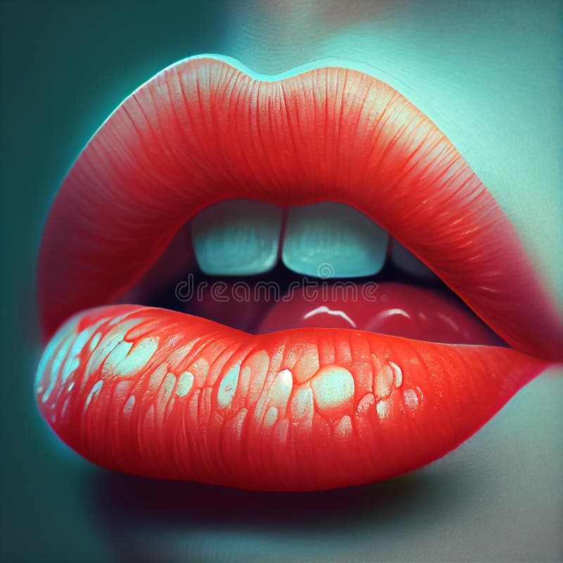Red Realistic Painted Lips. Generative AI Stock Illustration ...