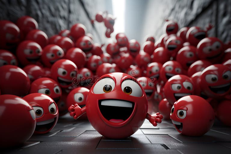 Red Realistic Smiley Face. Lots of Emojis. Illustration. Stock ...