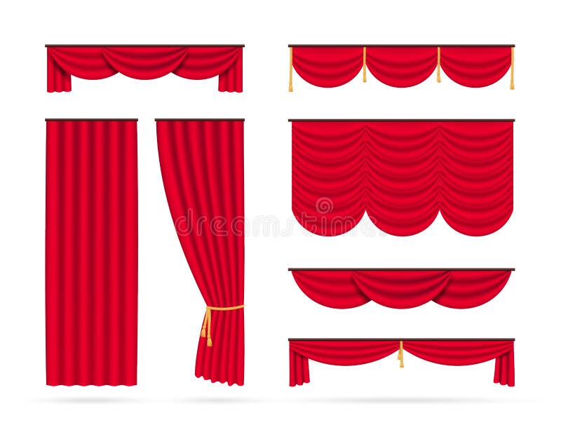 Set of Vector Curtains Different Forms in Flat Style. Waving Hanging ...