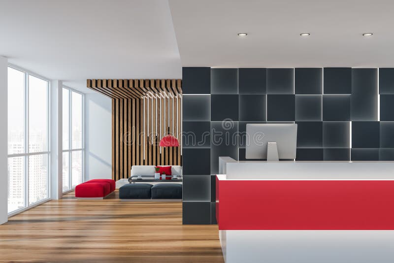 Red Reception Desk in Office Lounge Area Stock Illustration ...