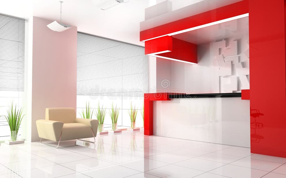 Red Reception in Modern Hotel Stock Illustration - Illustration of ...