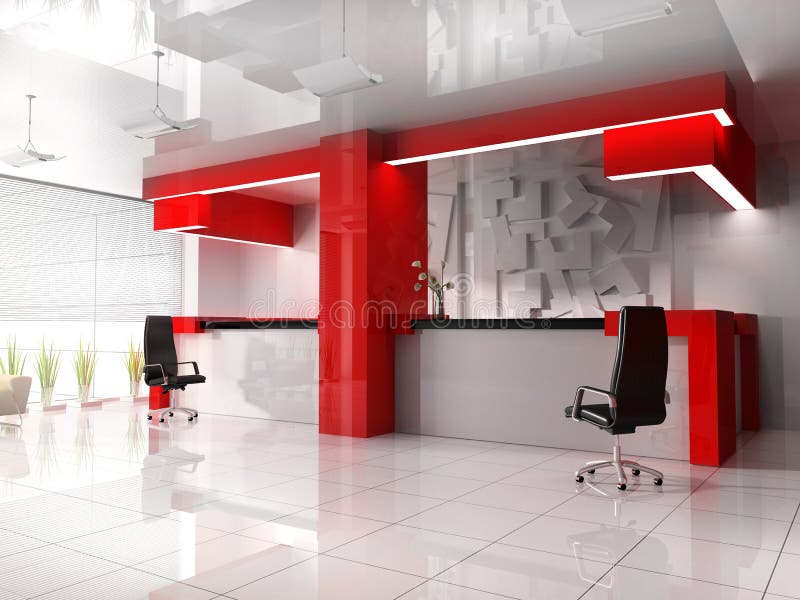 Red Reception in Modern Hotel Stock Photo - Image of structure ...