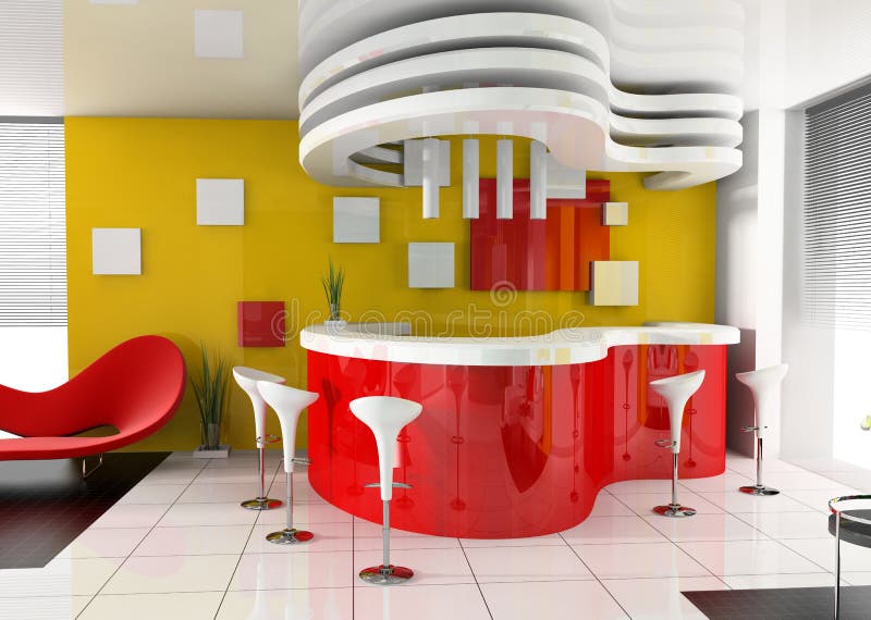 Red Reception in Modern Hotel Stock Illustration - Illustration of ...