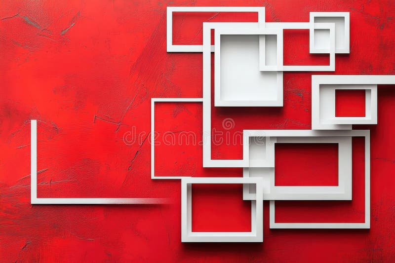 Red Rectangular Background with Geometric White Frames Stock Photo ...