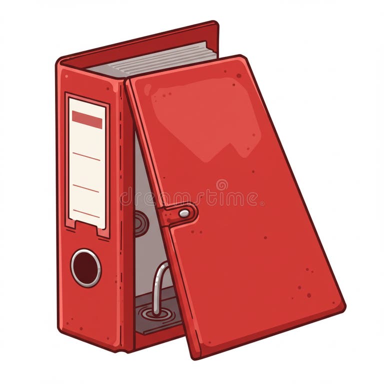 A Red, Rectangular Binder Illustrated in a Cartoon Style with a ...