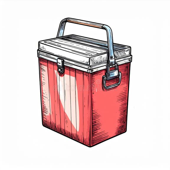 Red Rectangular Cooler with Metal Handle Illustration Stock ...