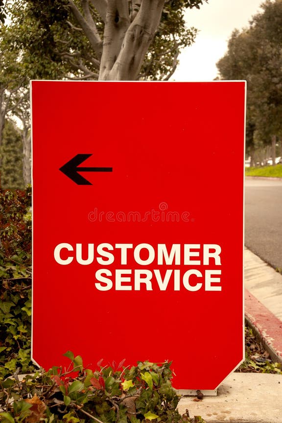 A Red Rectangular Customer Service Sign with White Letters Stock Photo ...