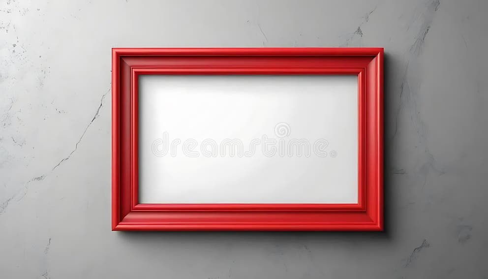 Red Rectangular Frame on Gray Textured Wall with White Space Inside for ...