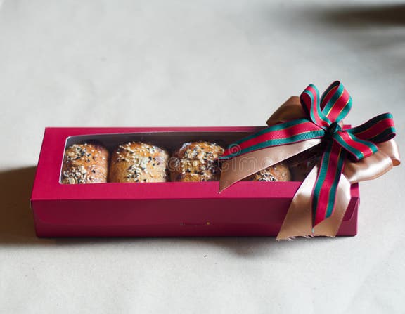Festive Bakery Gift Box with Bread and Ribbon Decoration Stock Image ...