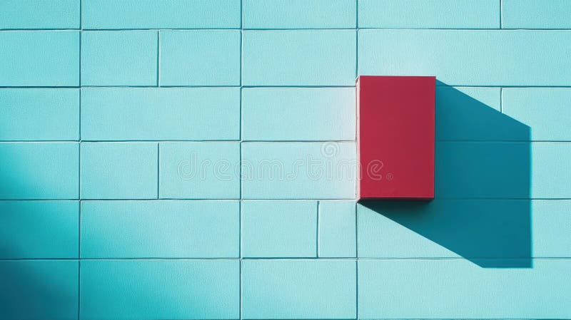 Red Rectangular Object Casts Shadow on Teal Wall, Minimalist Design ...