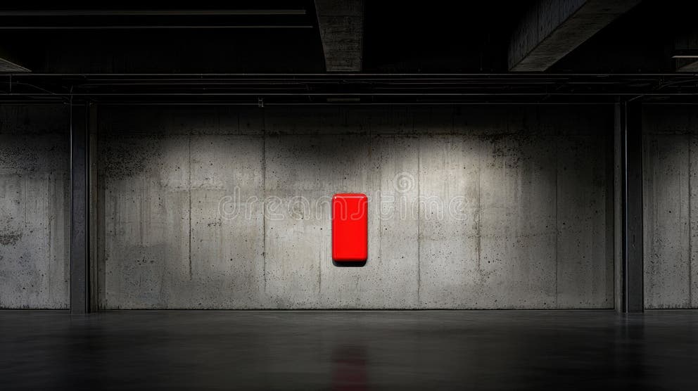 A Red Rectangular Object is Mounted on a Concrete Wall. Stock Photo ...