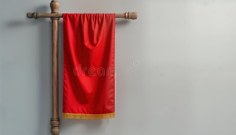 Red Rectangular Pennon Hangs from Wooden Pole. Simple Design. Elegant ...