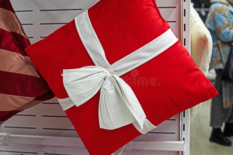 Red Rectangular Pillow Tied with White Ribbon Stock Image - Image of ...