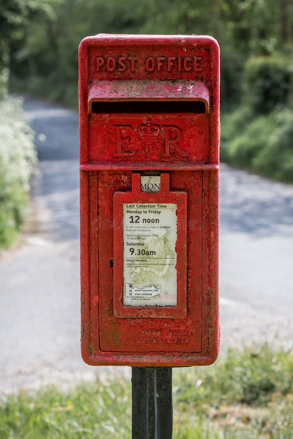 Red Rectangular Post Office Box on Post in Village Road in Chapmanslade ...