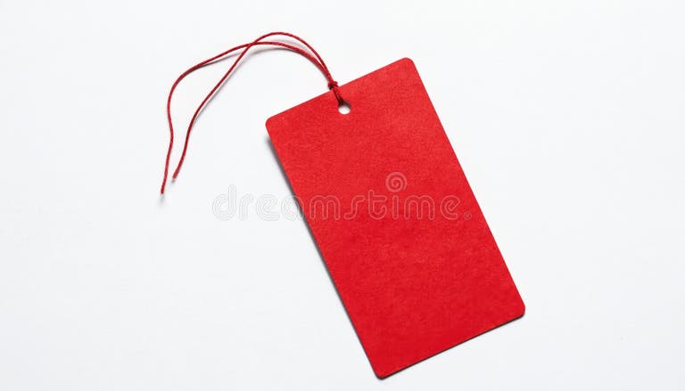 Red Rectangular Price Tag with Attached Coiled Thread, Hole. Isolated ...