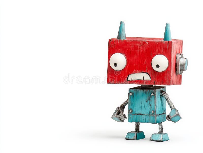 Red Rectangular Robot Alarmed Expression Metallic Arms Featuring ...