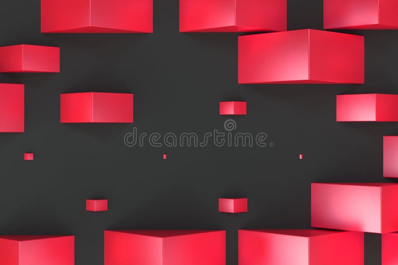 Red Rectangular Shapes of Random Size on Black Background Stock ...