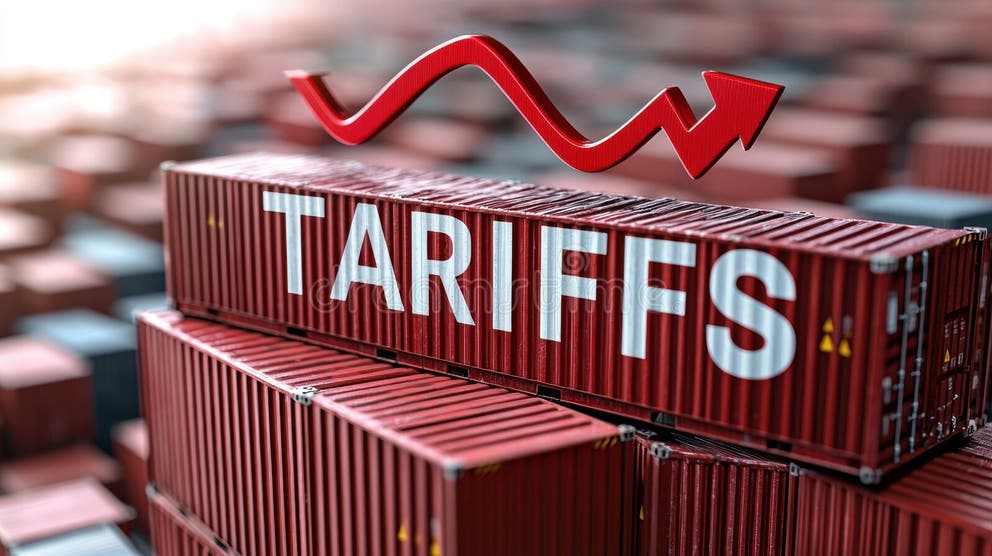Red Shipping Containers with the Word "TARIFFS" Symbolize Global Trade ...