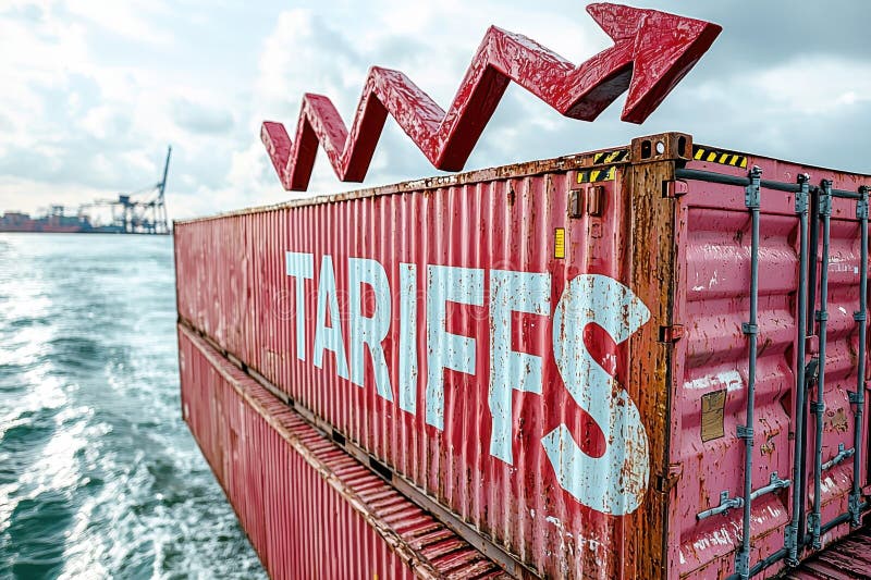 Red Shipping Containers with the Word "TARIFFS" Symbolize Global Trade ...