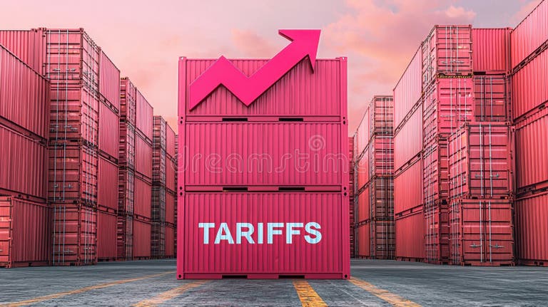 Red Shipping Containers with the Word "TARIFFS" Symbolize Global Trade ...