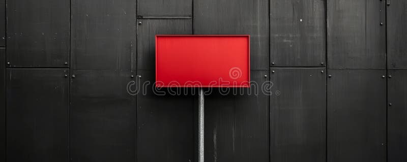 Red Rectangular Sign Against Black Wall, Modern Design Concept Stock ...