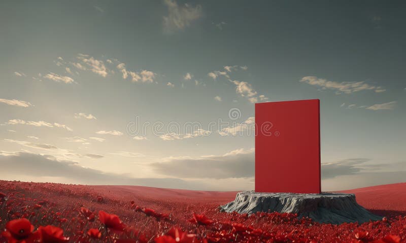 Red Rectangular Structure Stands on Gray Rock Formation in Red Field ...