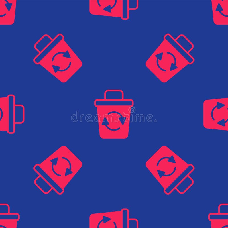 Red Recycle Bin with Recycle Symbol Icon Isolated Seamless Pattern on ...