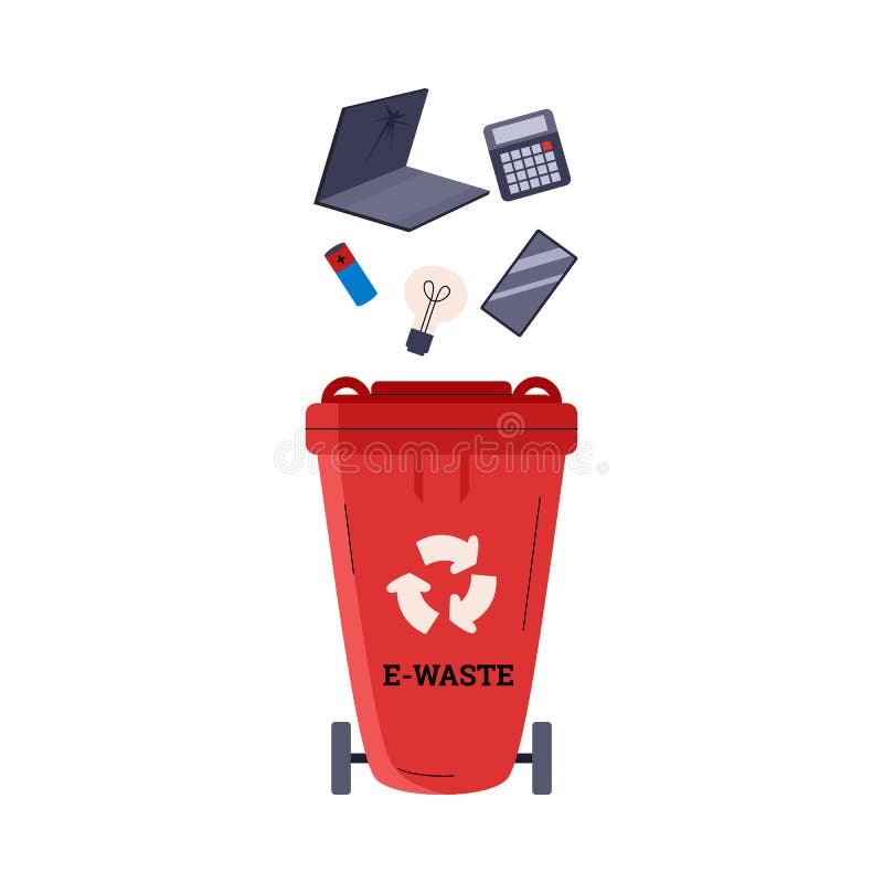 Red Recycle Garbage for E-waste and Devices, Flat Vector Illustration ...