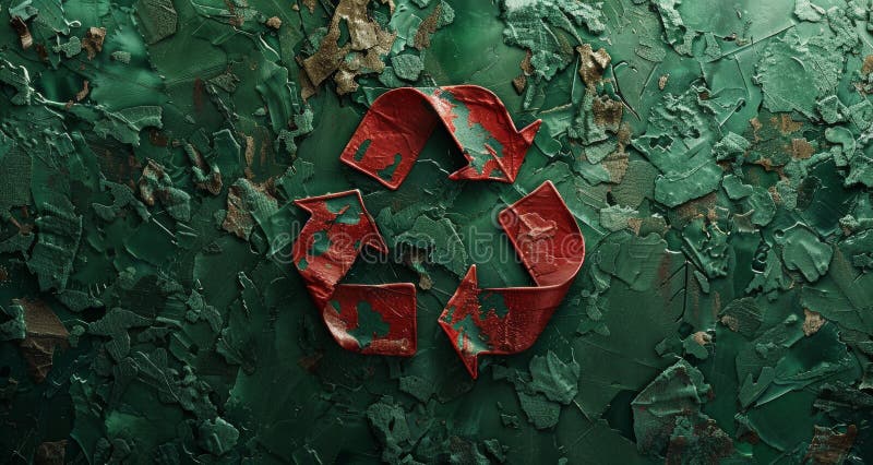 Red Recycle Sign Stands Out on a Deteriorating Green Surface Stock ...