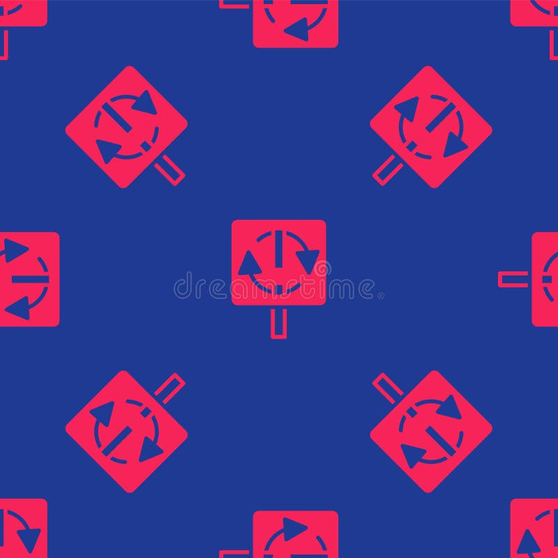 Red Recycle Symbol Icon Isolated Seamless Pattern on Blue Background ...