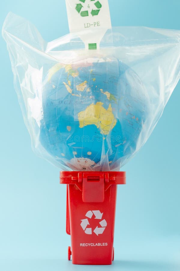 The Red Recycling Bin on Blue Background Stock Image - Image of ...