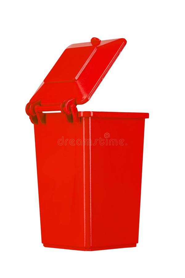 Open Red Plastic Trash Can Lid Waste Disposal Container Stock Photos ...