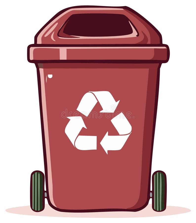 Red Recycling Bin with Wheels Illustration Stock Vector - Illustration ...