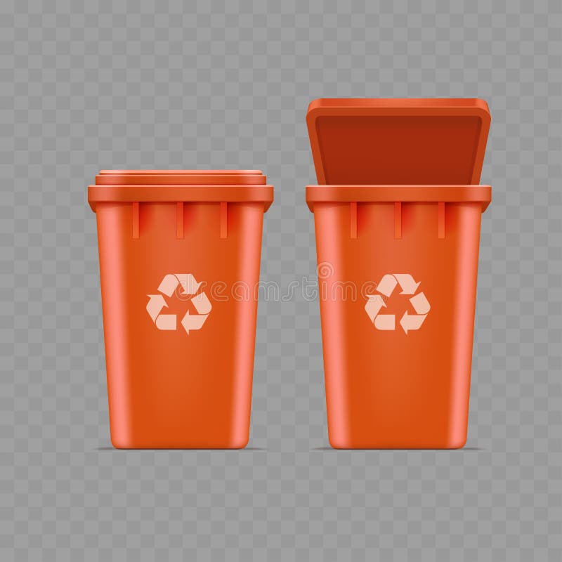 Red Recycling Bins with Lid and Recycle Symbol Vector Stock ...
