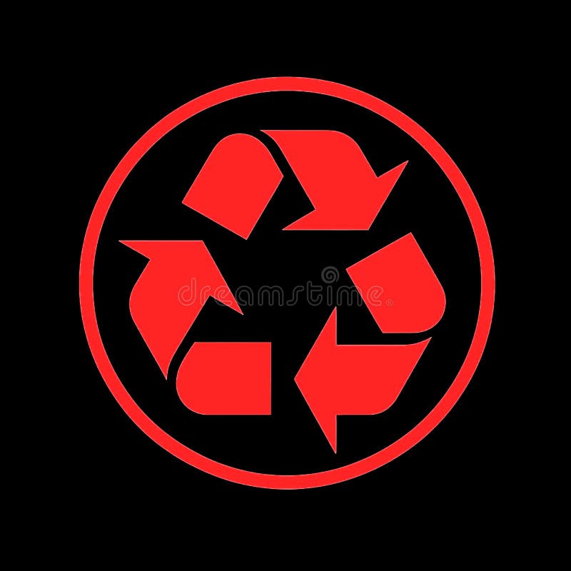 Red Recycling Symbol on Black Background Stock Illustration ...