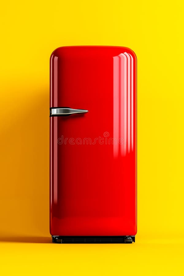 A Red Refrigerator Sitting on Top of a Yellow Surface Stock ...