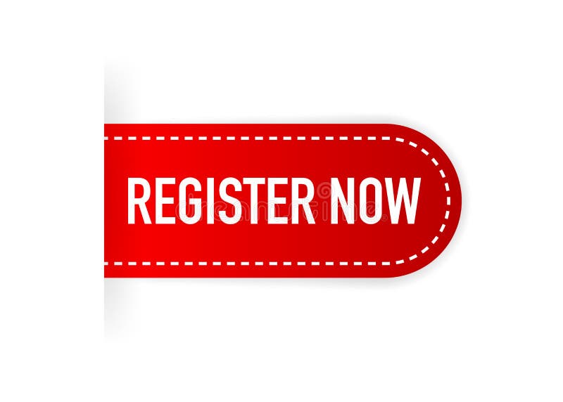 Red Register Now Label in Modern Style on White Background. Banner ...