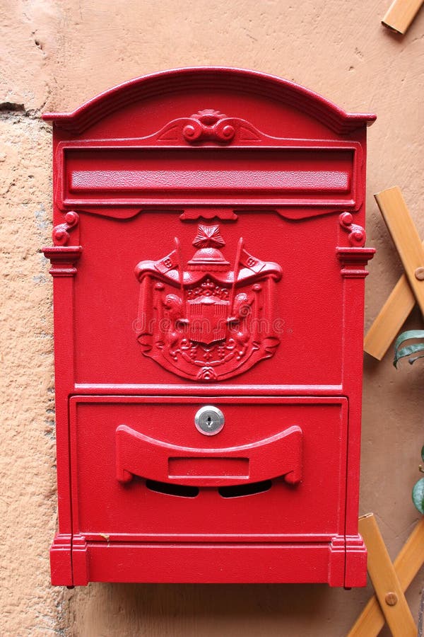 Red Reproduction of Wall Mailbox of Italian Stock Photo - Image of aged ...